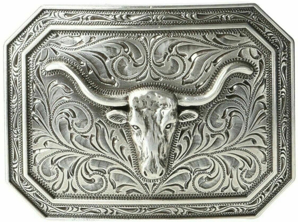 Ariat Men's Western Belt Buckle A37008 - Silver Longhorn Rectangle with ...